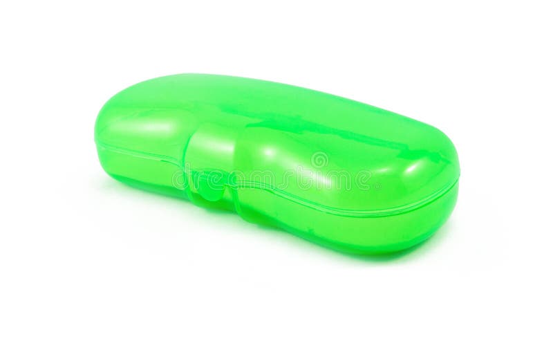 Green Plastic Eyeglasses Case Isolated on White Stock Photo - Image of ...