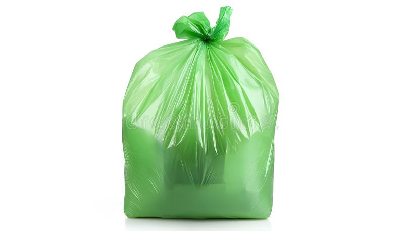 Green Plastic Garbage Bag Isolated on White Stock Photo - Image of ...