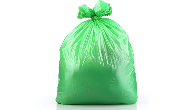 Green Plastic Garbage Bag Isolated on White Stock Image - Image of ...