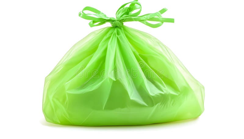 Green Plastic Garbage Bag Isolated on White Stock Photo - Image of ...