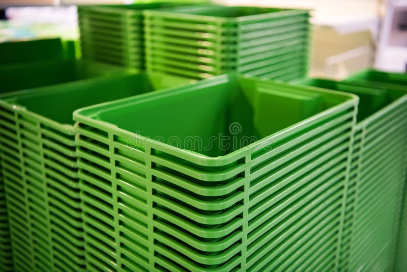 Green Plastic Home Containers Tower at Store Stock Image - Image of ...