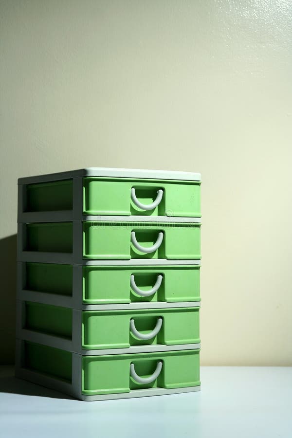 Green Plastic Home Organizer Drawer Stock Image - Image of shelves ...