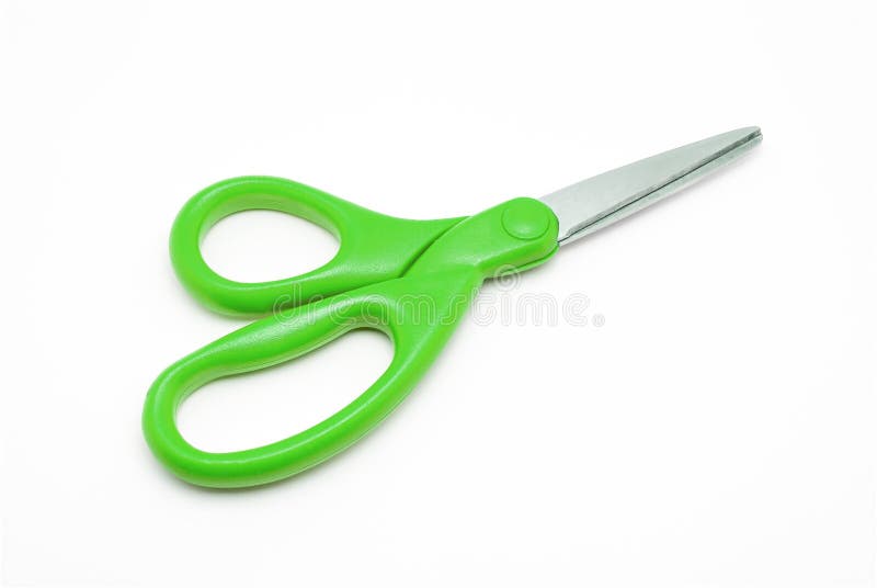 Green Plastic and Stainless Steel Scissors Stock Image - Image of ...