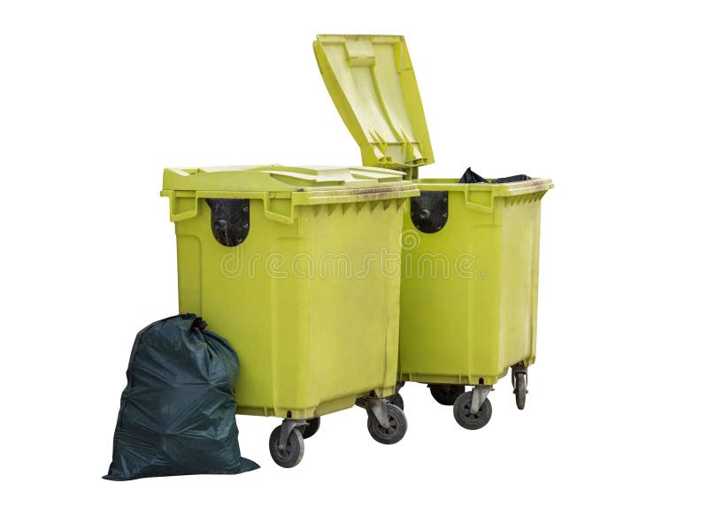Green Plastic Street Trash Containers Isolated on White Background ...