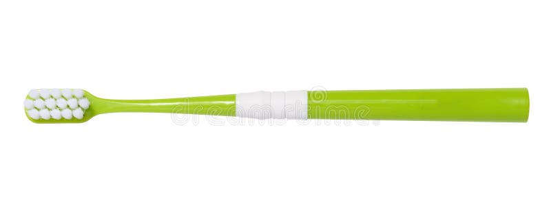 Green Plastic Toothbrush Isolated on White Background, Top View Stock ...