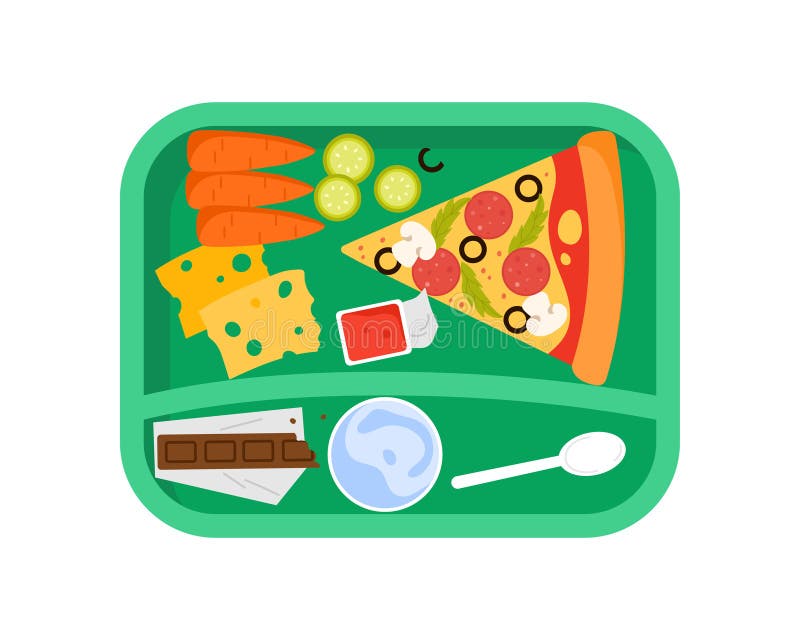 Green Plastic Tray with Lunch Food, Top View of Rectangular Canteen ...