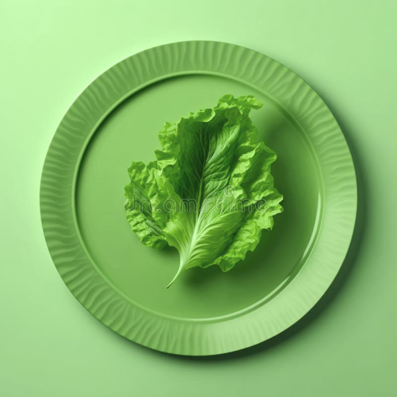 Green Plate on a Green Background with Green Lettuce. View from Above ...