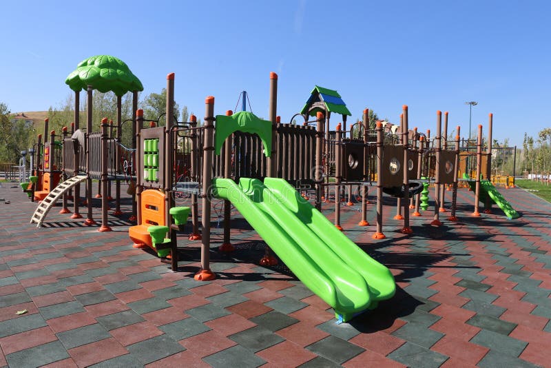 Green Playground with Kid Aerial Top View. Modern Architecture Stock ...