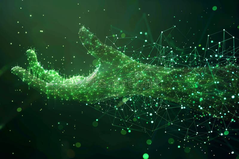 Green Plexus Design Forming a Hand Shape Reaching Upwards Stock Photo ...