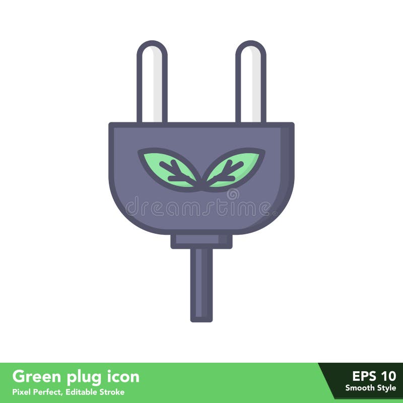 Green Plug Icon in Smooth Style, with Pixel Perfect and Editable Stroke ...