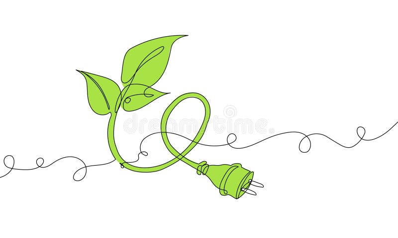 Green Plug and Leaf Line Drawing Stock Vector - Illustration of power ...