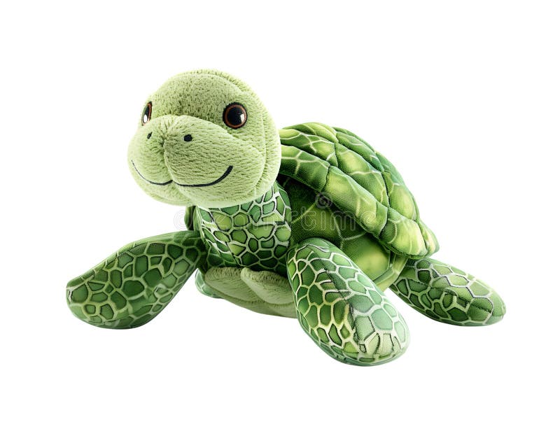 A Green Plush Turtle Toy with a Cheerful Expression and Detailed Shell ...