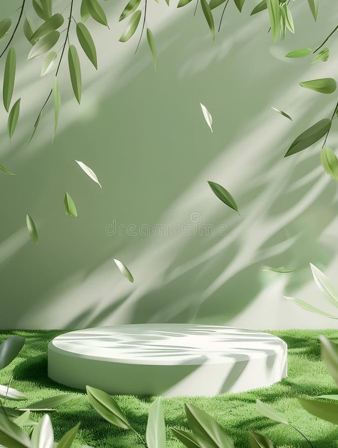 Green Podium on Background with Leaves. Banner for Holidays. Stand for ...