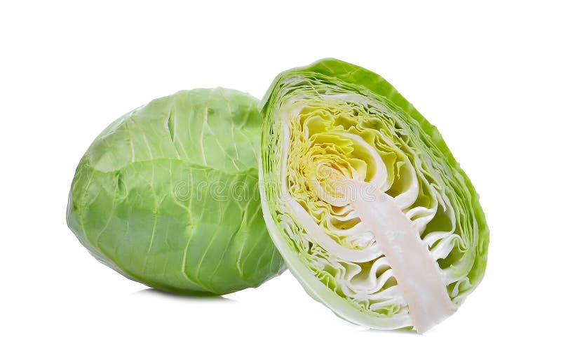 Green Pointed Cabbage with Half on White Stock Image - Image of ...
