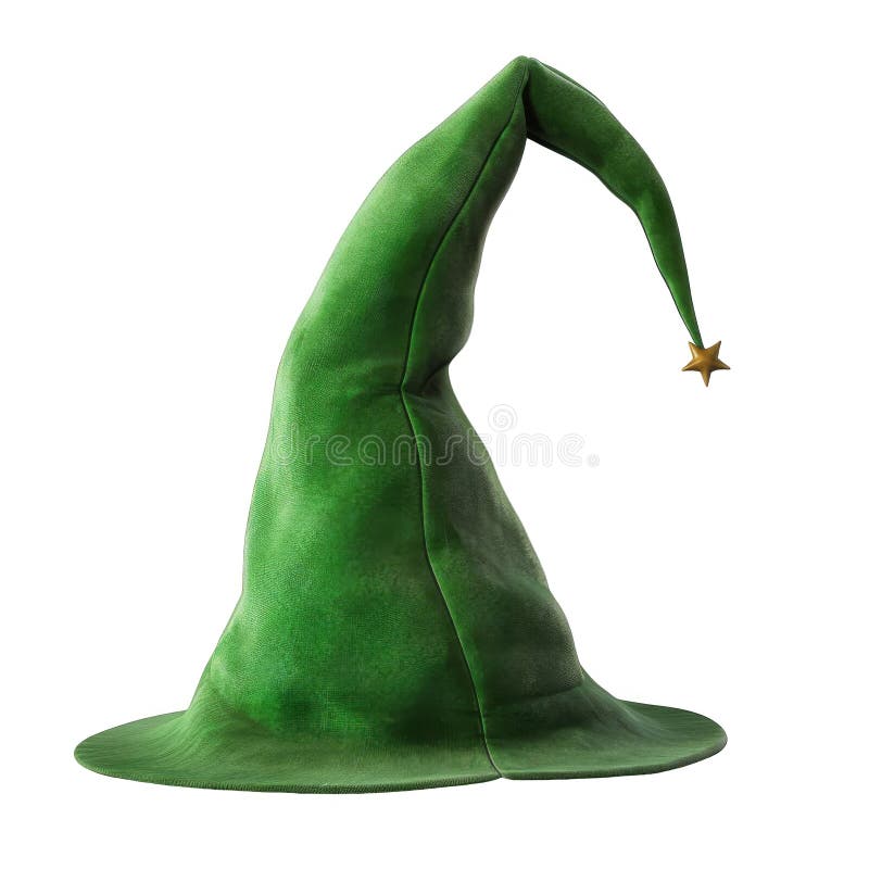 Green Pointed Wizard Hat with a Gold Star Stock Image - Illustration of ...