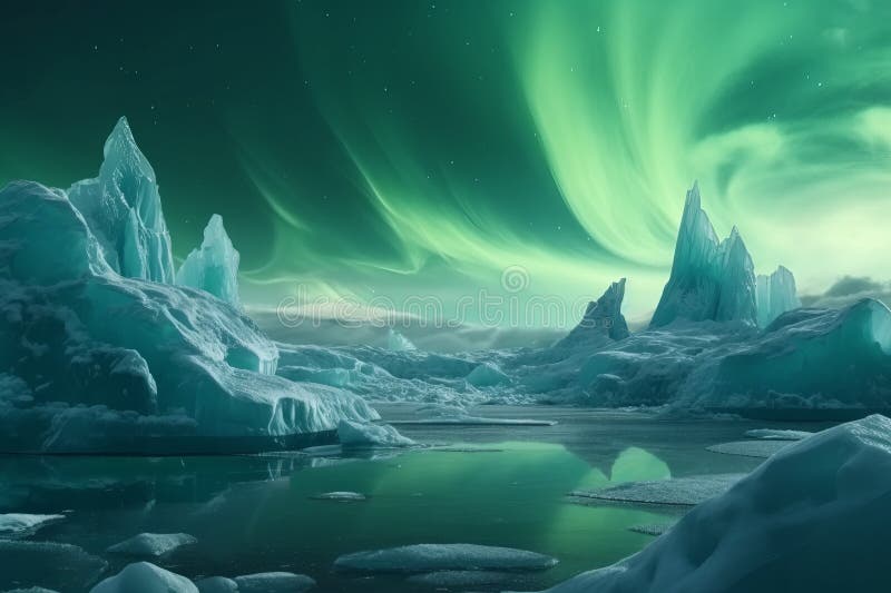 Green Polar Aurora Space. Generate Ai Stock Illustration - Illustration ...