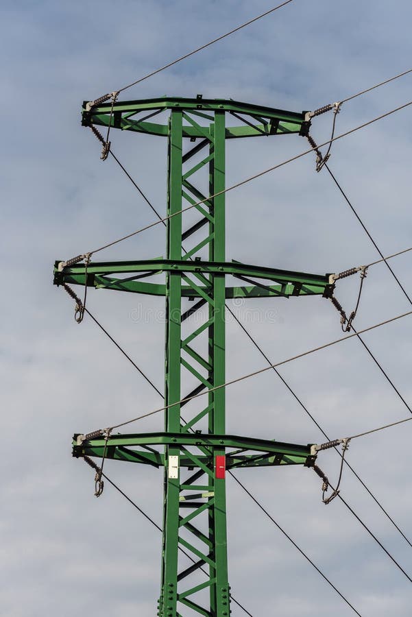 A Green Pole with a Power Distribution Stock Image - Image of generator ...