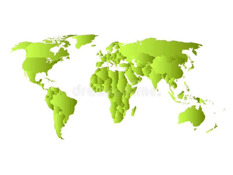 Green Political World Map with Country Borders and White State Name ...