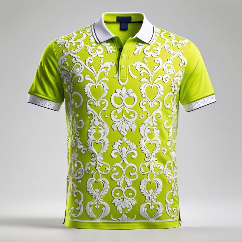 Green Polo Shirt with White Floral Pattern. Stock Illustration ...