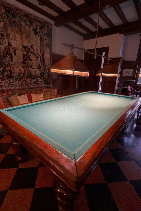 Green Pool Table Illuminated by Rectangular Lights Editorial ...