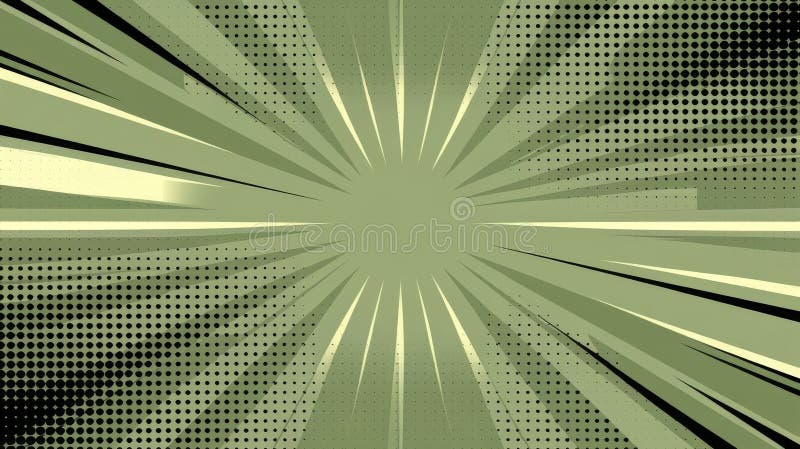 Green Pop Art Comic Book Background with Empty Space, Rays, and ...