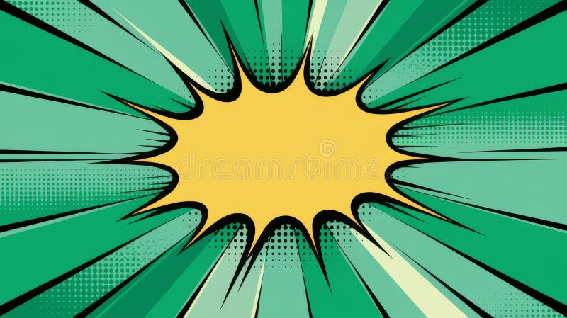 Green Pop Art Comic Book Background with Empty Space, Rays, and ...
