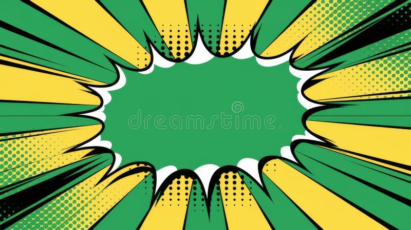 Green Pop Art Comic Book Background with Empty Space, Rays, and ...