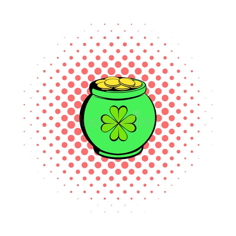 Green Pot Full of Gold Icon, Comics Style Stock Vector - Illustration ...
