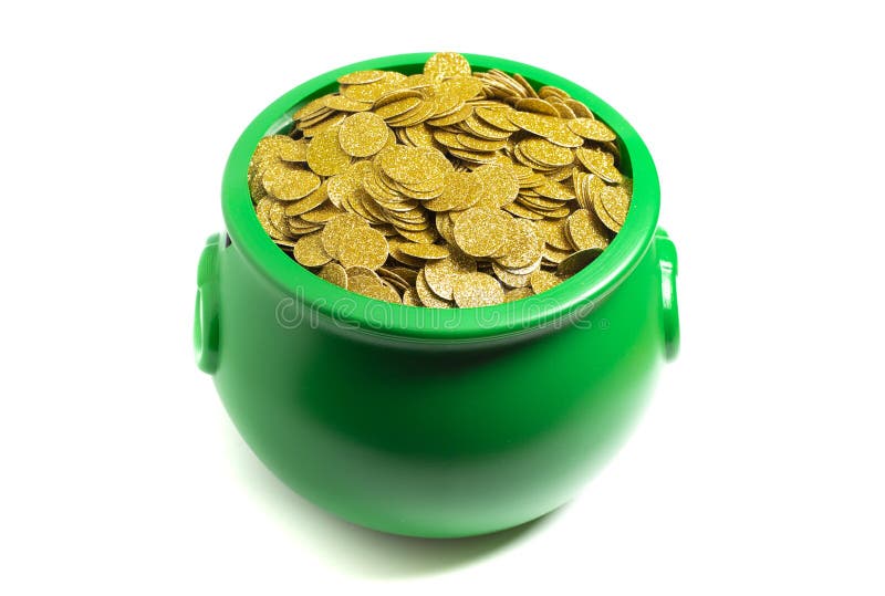 Green Pot Full of Golden Coins on a White Background Stock Image ...