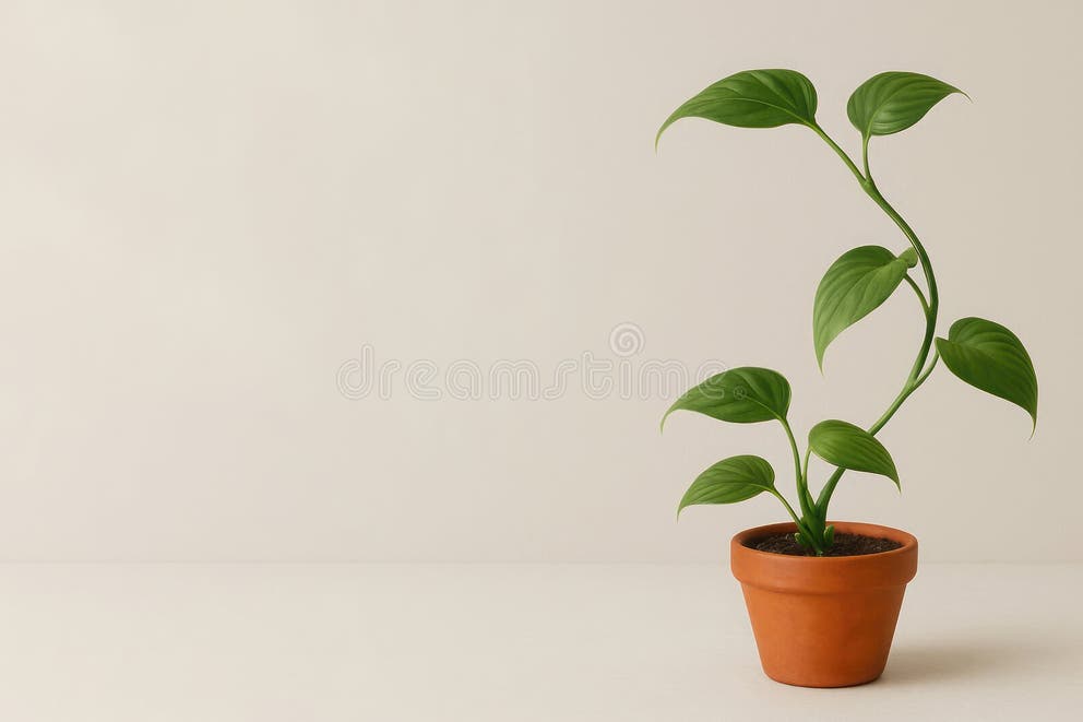 Green Pothos in a Terracotta Pot. Space for Text. Stock Photo - Image ...