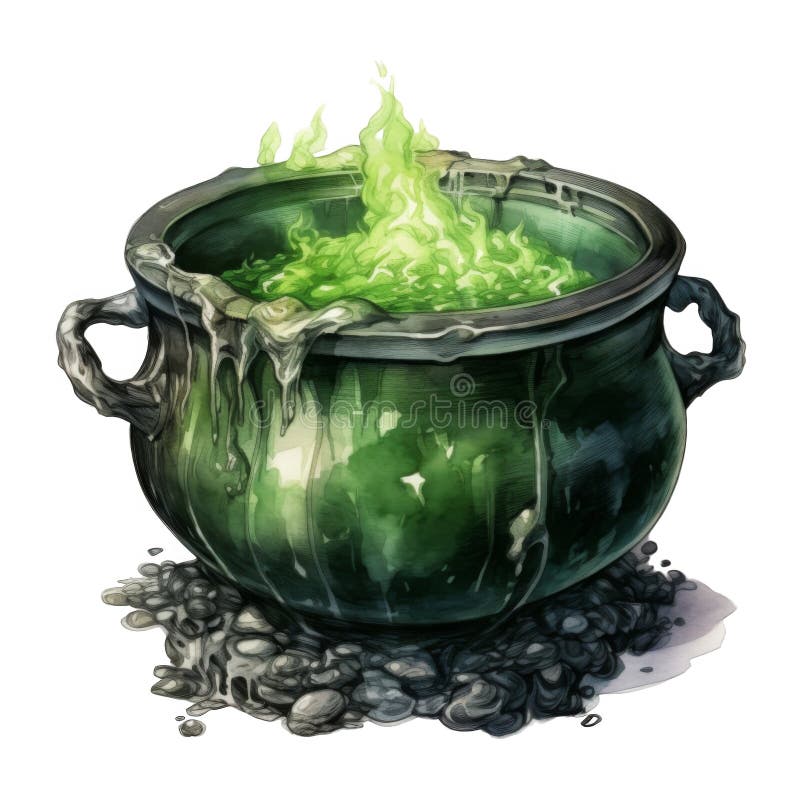 Green Potion Boiling in a Cauldron with Flames Stock Image ...
