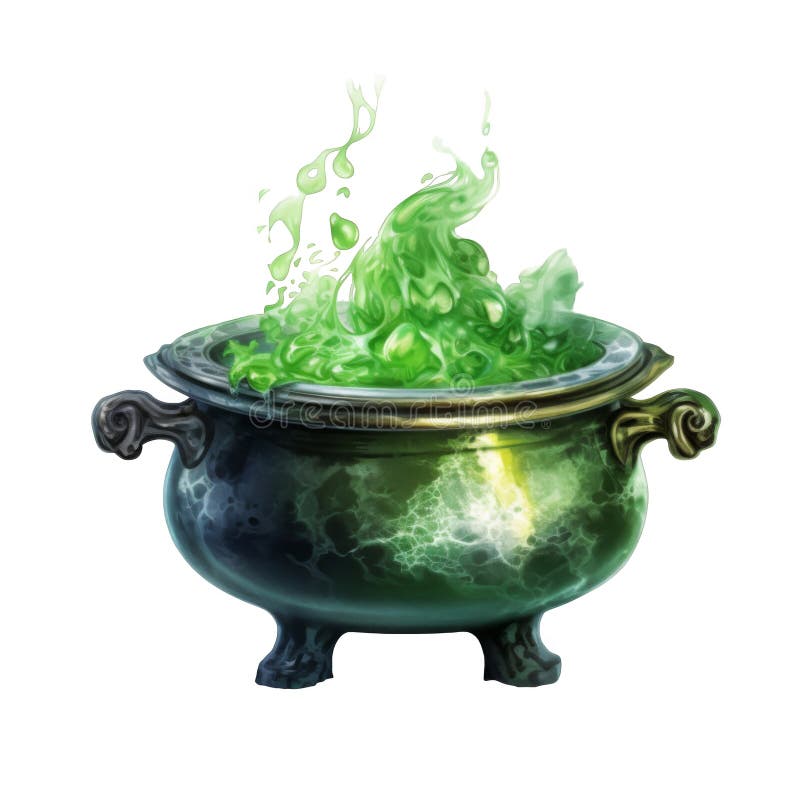 A Green Potion Bubbling in a Metal Cauldron Stock Photo - Illustration ...