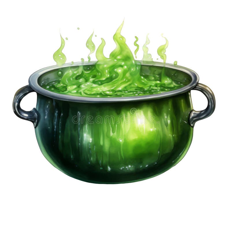 A Green Potion Bubbling in a Silver Cauldron Stock Photo - Illustration ...