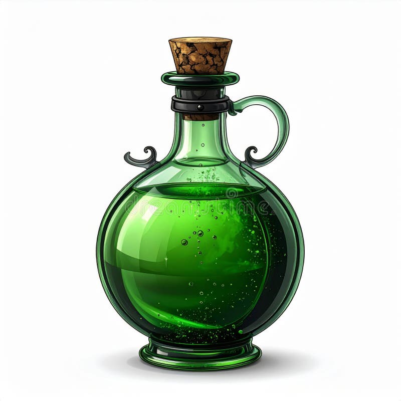 Green Potion in Glass Bottle with Cork Stock Illustration ...