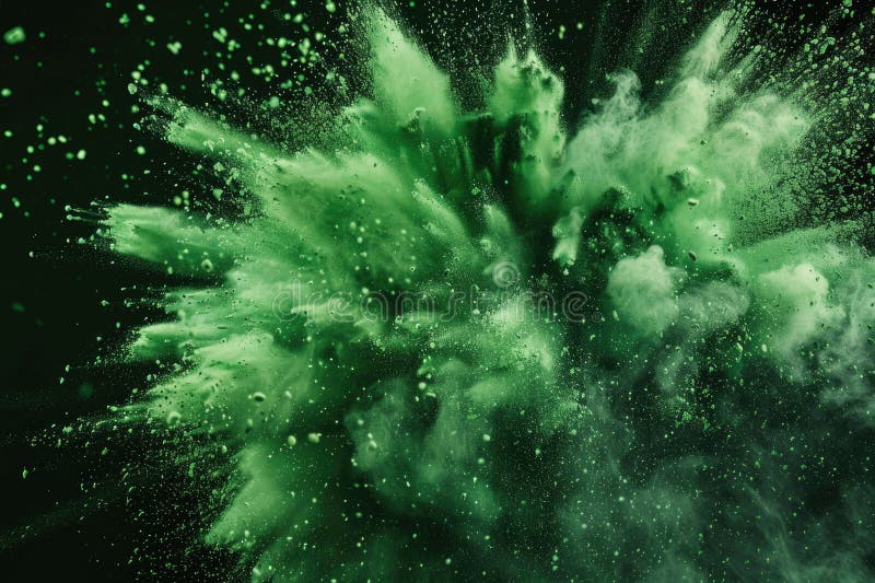 A Green Powder Cloud Suspended in the Air with Fine Particles Floating ...