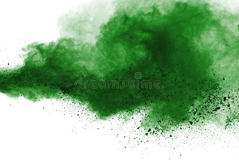 Green Powder Explosion on White Background. Colored Cloud. Color Dust ...