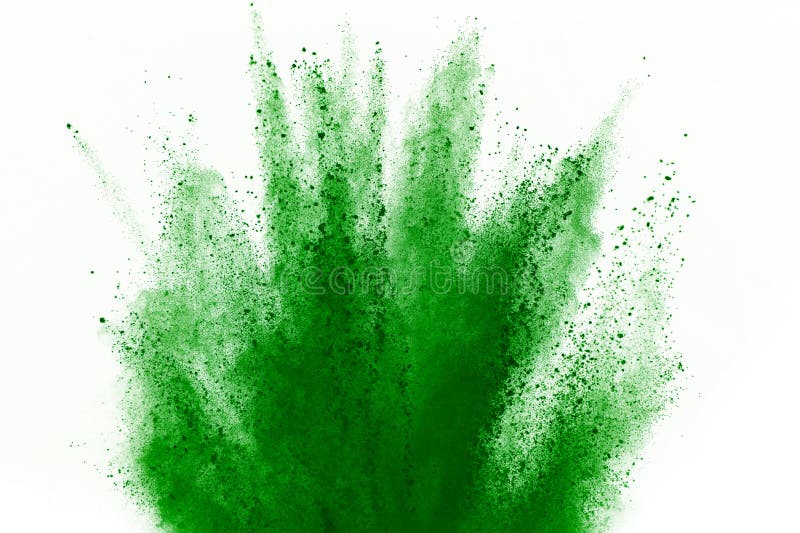 Green Powder Explosion on White Background. Colored Cloud. Color Dust ...