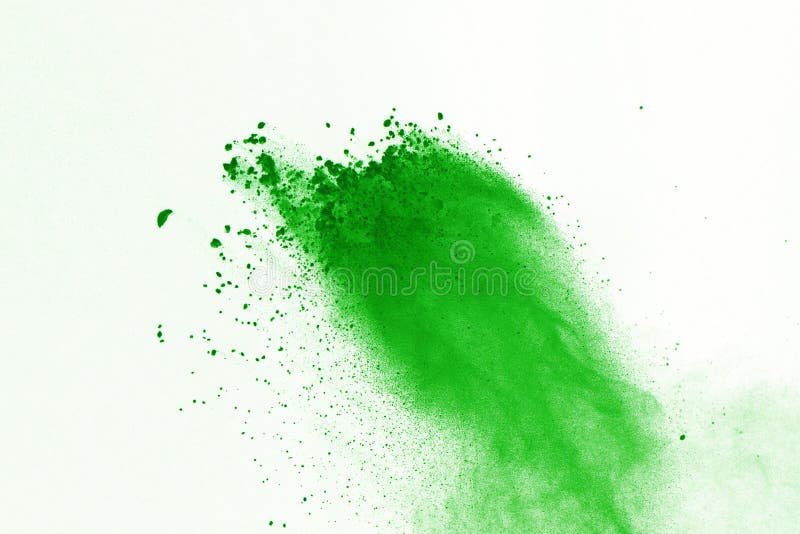Green Powder Explosion on White Background. Colored Cloud. Color Dust ...