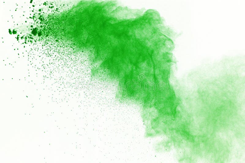 Green Powder Explosion on White Background. Colored Cloud. Color Dust ...