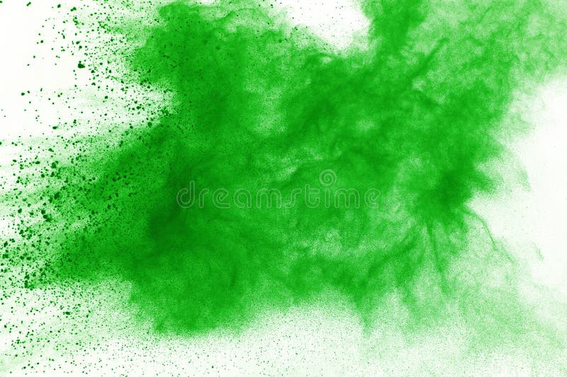 Green Powder Explosion on White Background. Colored Cloud. Color Dust ...