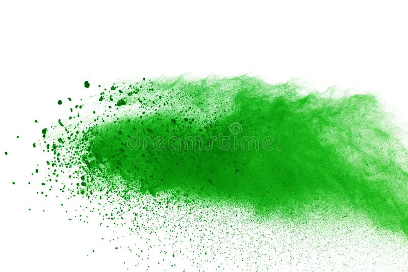 Green Powder Explosion on White Background. Colored Cloud. Color Dust ...