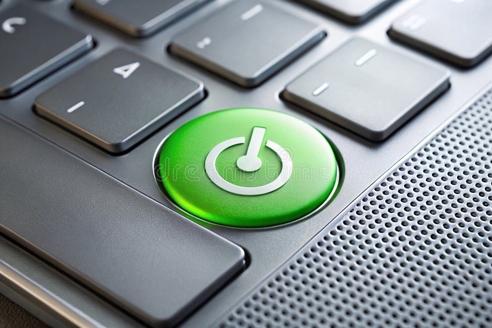 Green Power Button on Front Panel of Computer or Laptop Stock ...