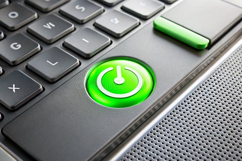 Green Power Button on Front Panel of Computer or Laptop Stock ...