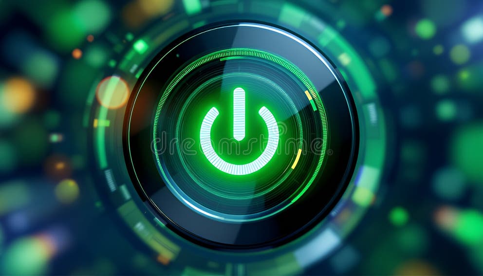 Green Power Button Futuristic Technology Background Image Stock ...