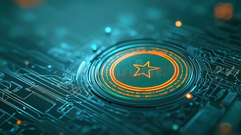 Green Power Button with Star Symbol on Electronic Circuit, Activate and ...