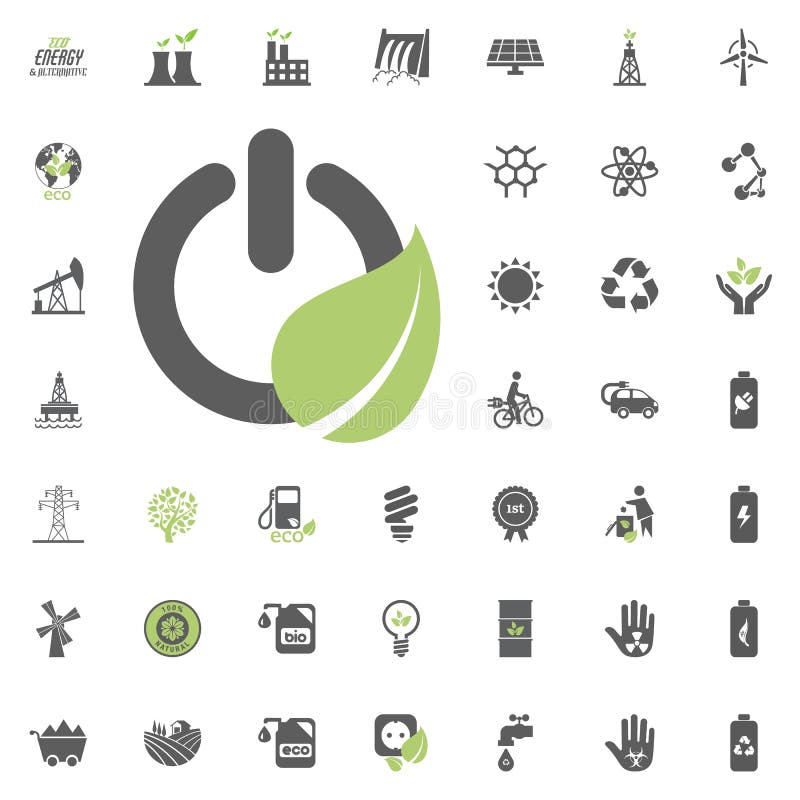 Green Power Icon. Eco and Alternative Energy Vector Icon Set. Energy ...
