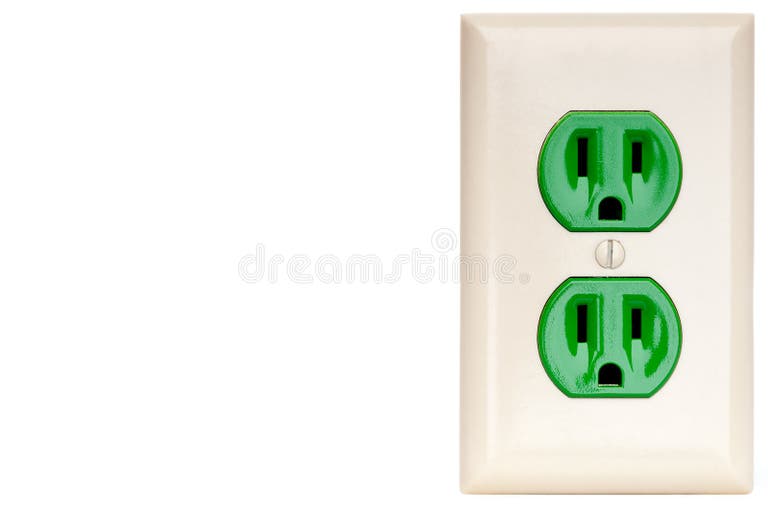 A Green Power Outlet Receptacle Stock Image - Image of white, electric ...