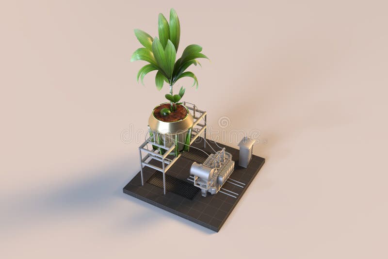Green Power Plant in Isometric View from Floor,3D Render Stock ...