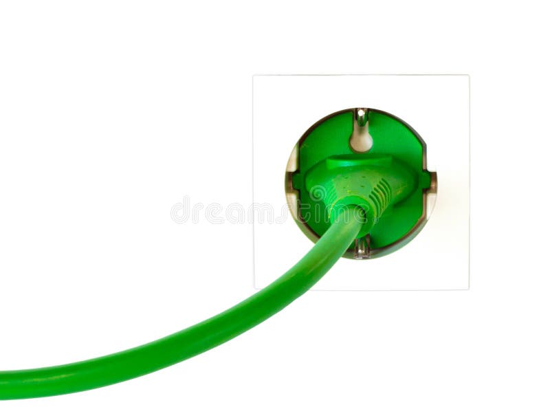 Green Power Plug into Power Outlet Stock Image - Image of household ...