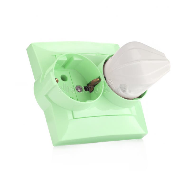 Green Power Plug and Socket Isolated on White Stock Photo - Image of ...